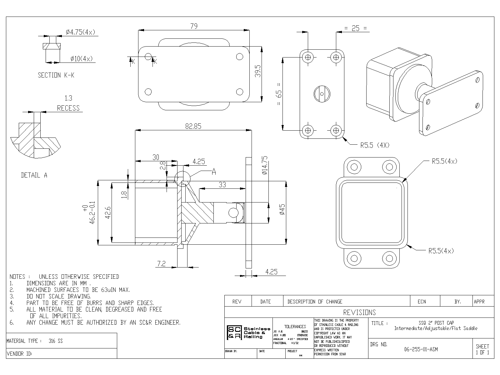 Downloads for Stainless Cable & Railing Inc., Cad files (ref: Q:saddle, 0) | ARCAT