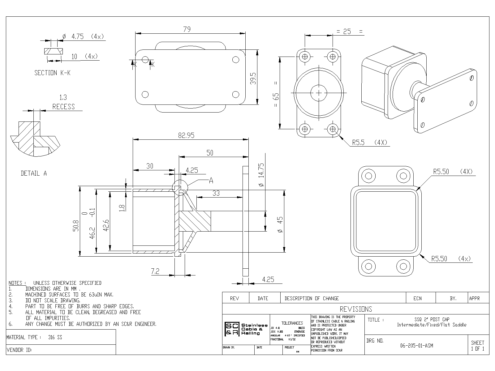 Downloads for Stainless Cable & Railing Inc., Cad files (ref: Q:saddle, 0) | ARCAT