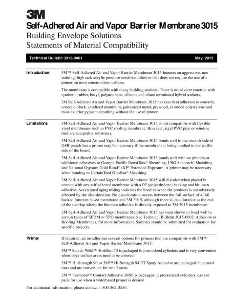 3M Air Barrier Products, Catalogs, 3015 Self-Adhered Statements of ...