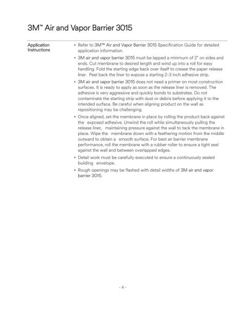 3M Air Barrier Products, Catalogs, 3015 Technical Data Sheet | ARCAT