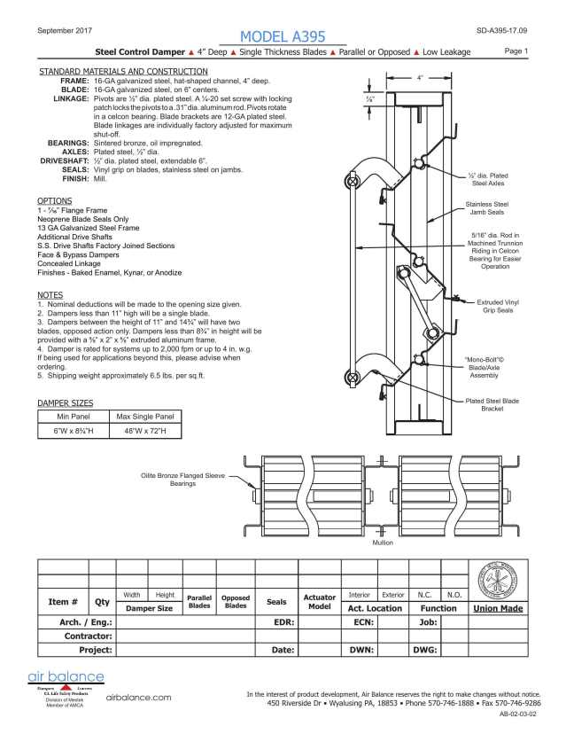 Air Balance, Catalogs, Model A395 | ARCAT