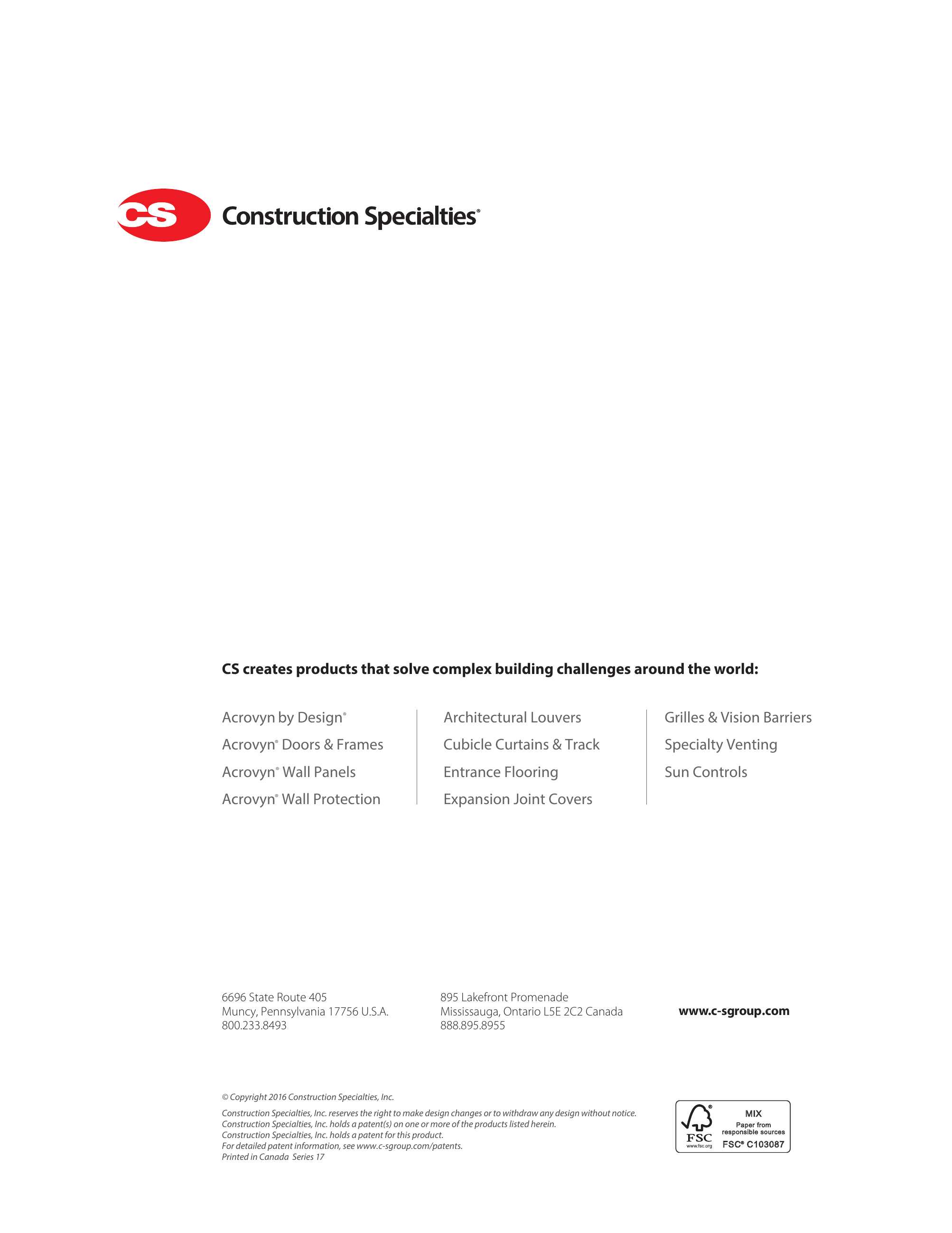 Construction Specialties, Inc., Catalogs, APC Dayliter | ARCAT