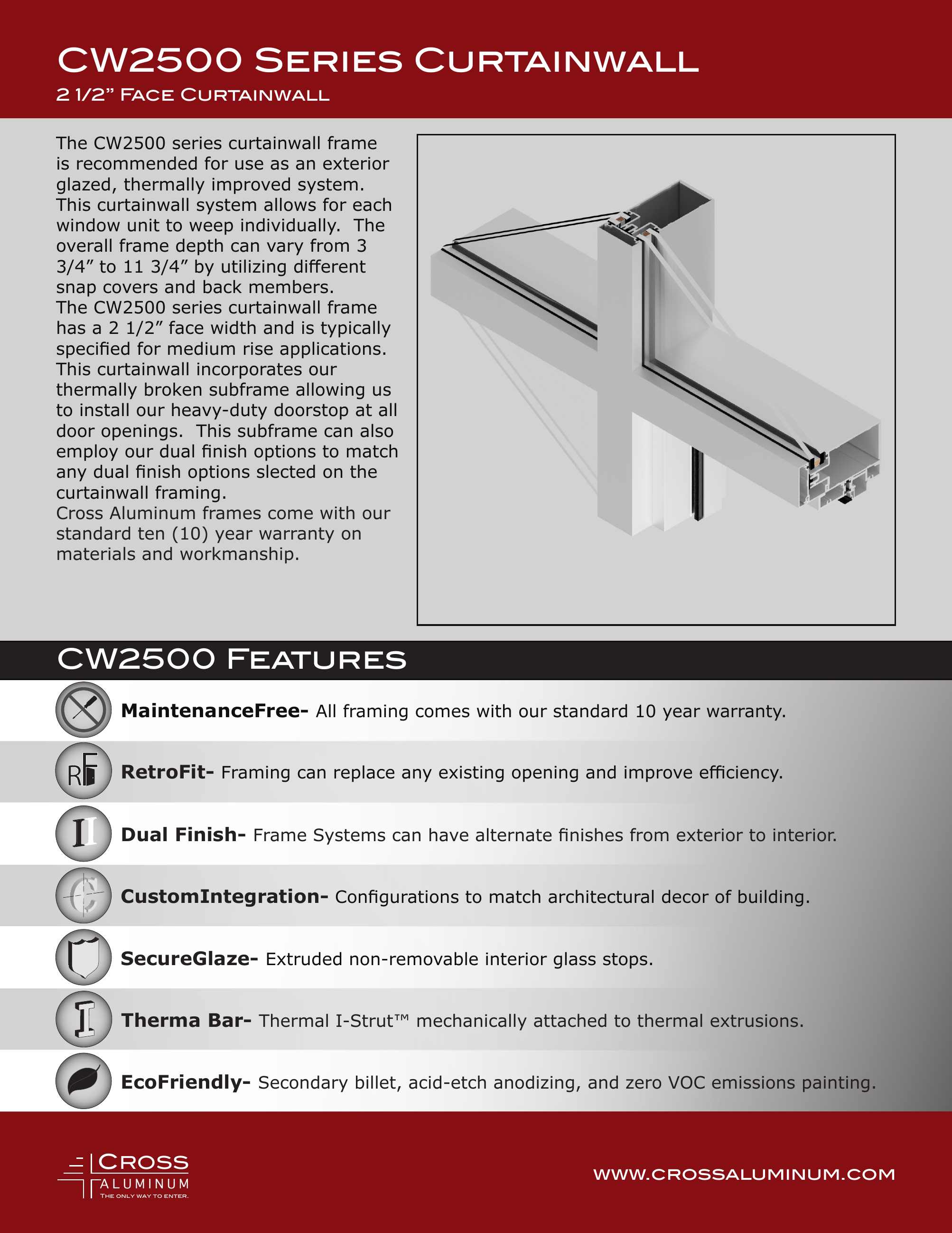 Cross Aluminum Products, Catalogs, CW2500 Series Curtainwall | ARCAT