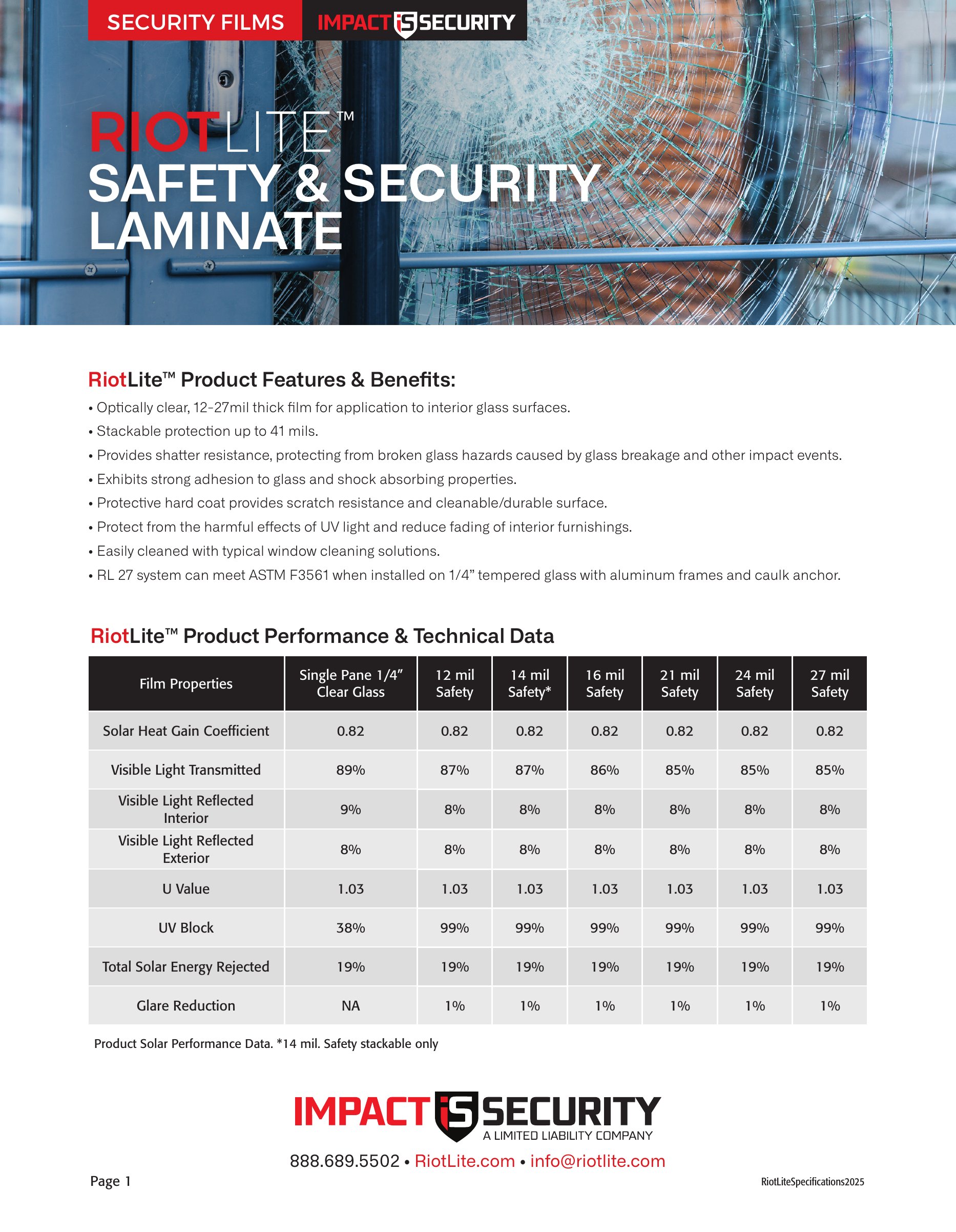 Impact Security LLC, Catalogs, RiotLite™ Features and Benefits | ARCAT