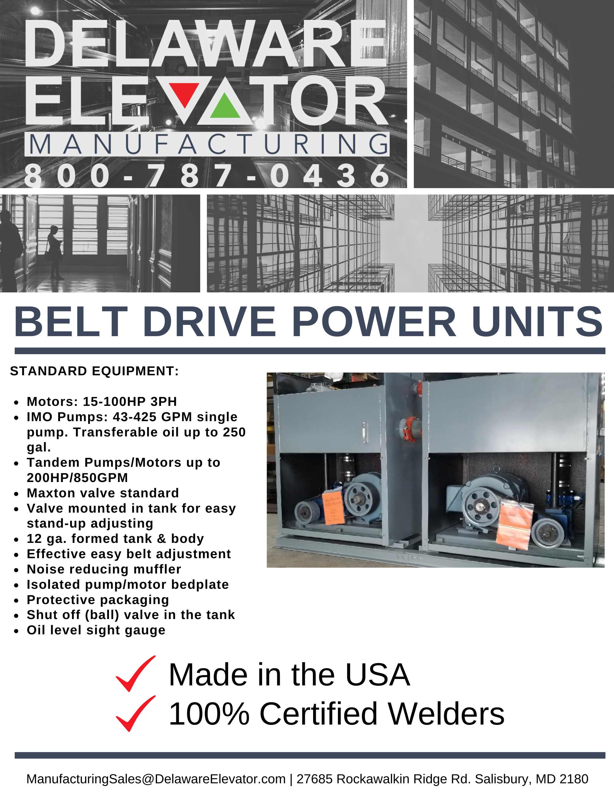 Delaware Elevator Manufacturing, Catalogs, Belt Drive Power Units | ARCAT
