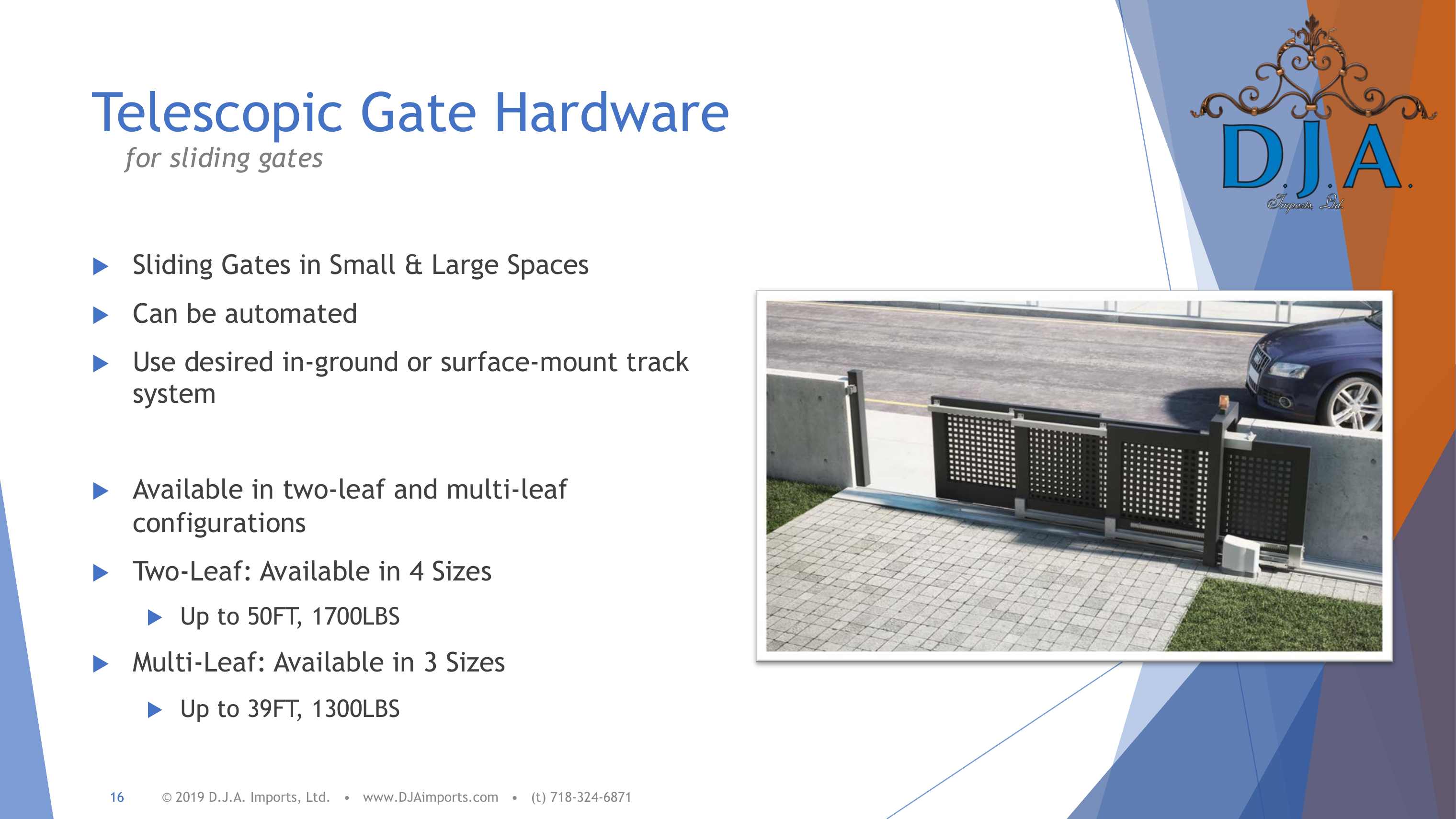 D.J.A. Imports, Ltd., Catalogs, Bifold and Telescopic Gate Hardware | ARCAT