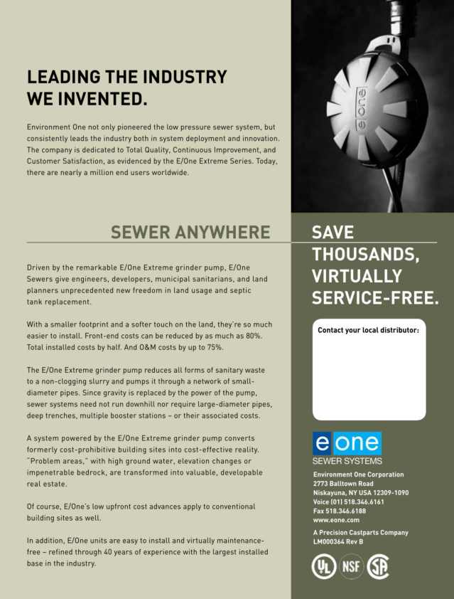 Environment One Corporation, Catalogs, E/One Extreme Pressure Sewer ...