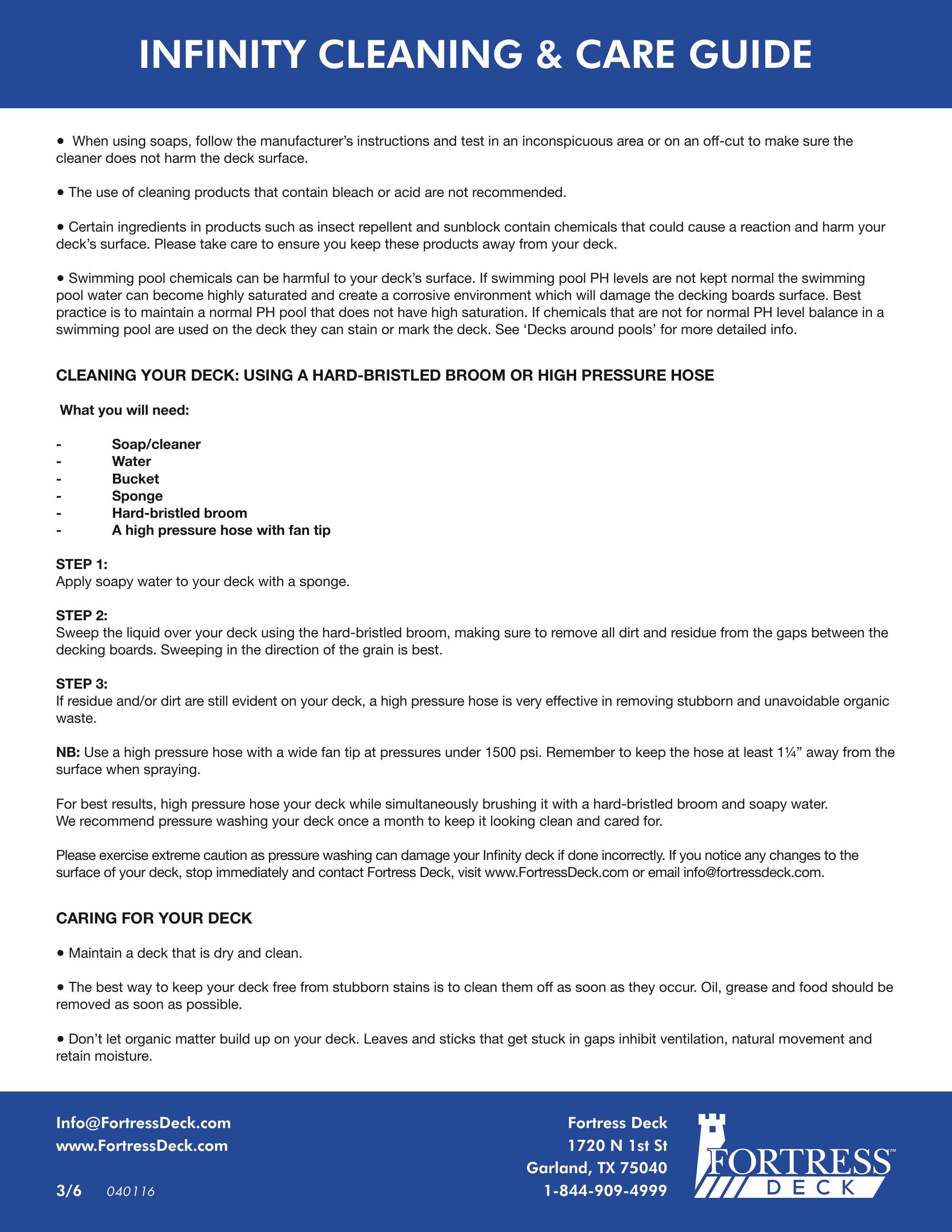 Fortress Deck Products, Catalogs, Infinity Cleaning & Care Guide | ARCAT