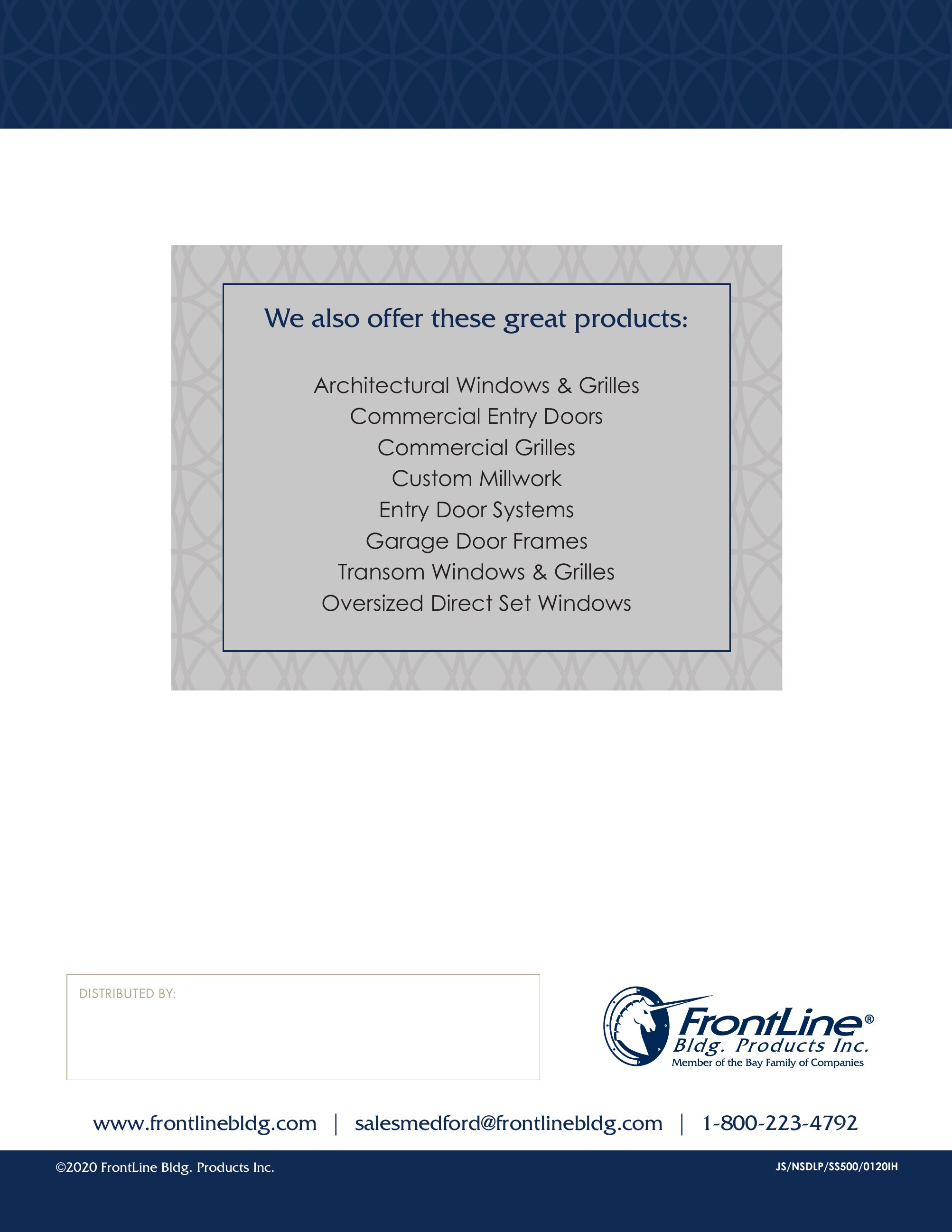 FrontLine Bldg. Products Inc., Catalogs, New SDL Program | ARCAT