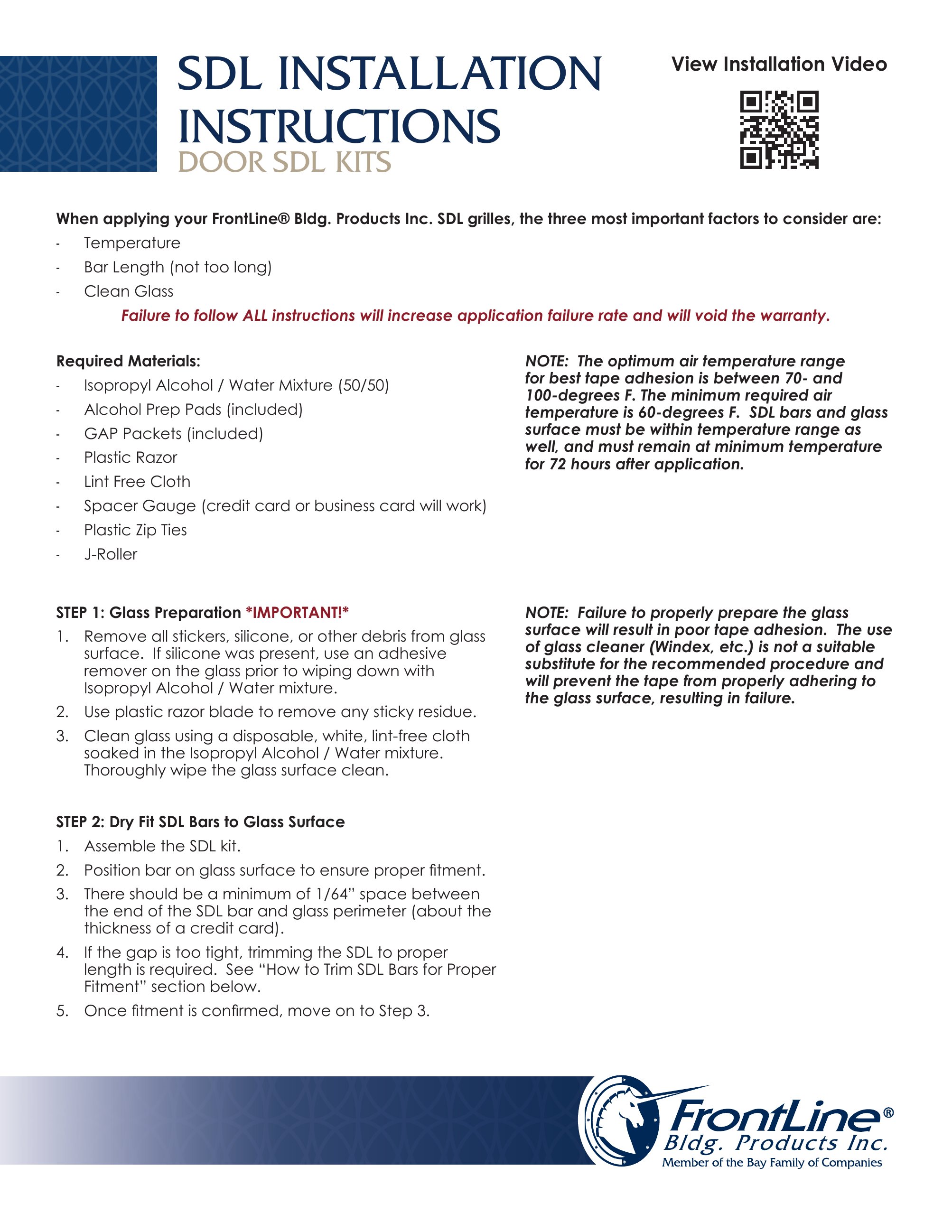 FrontLine Bldg. Products Inc., Catalogs, SDL Installation Instructions ...