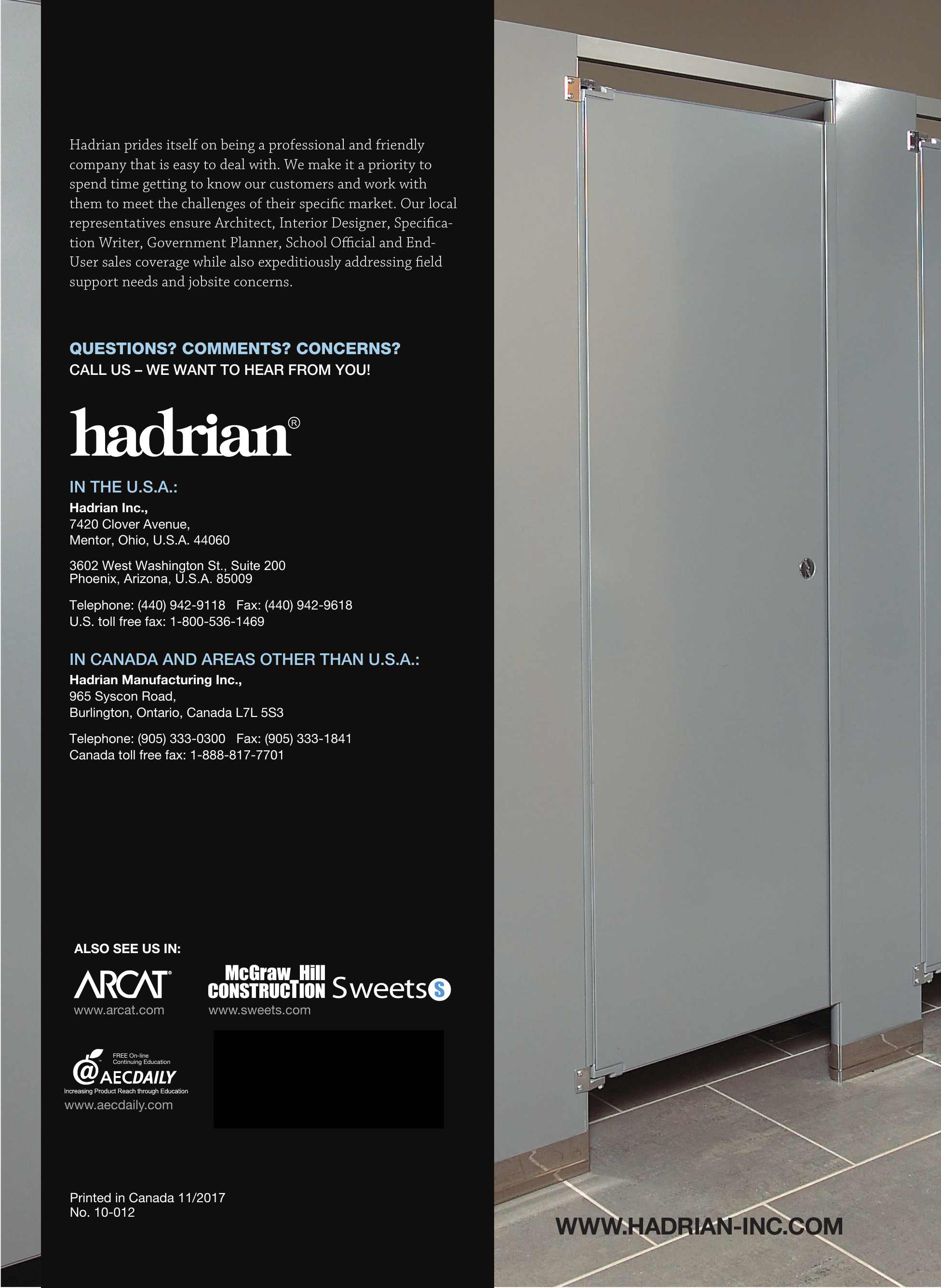 Hadrian, Catalogs, Elite and Elite Plus Toilet Partitions | ARCAT
