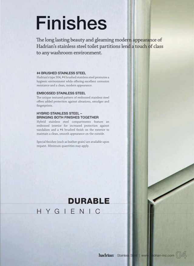 Hadrian, Catalogs, Stainless Steel Toilet Partitions | ARCAT