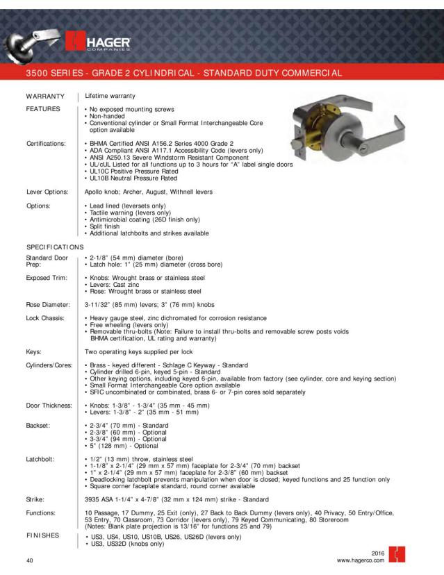 Hager Companies, Catalogs, Door Hardware Catalog | ARCAT