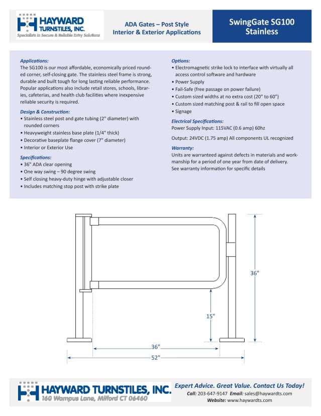 Hayward Turnstiles, Inc., Catalogs, Brochure SG100 ADA Handicap Gate ...