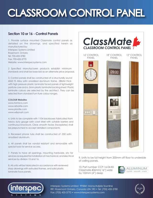 Interspec Systems Ltd., Catalogs, Classroom Control Panel | ARCAT