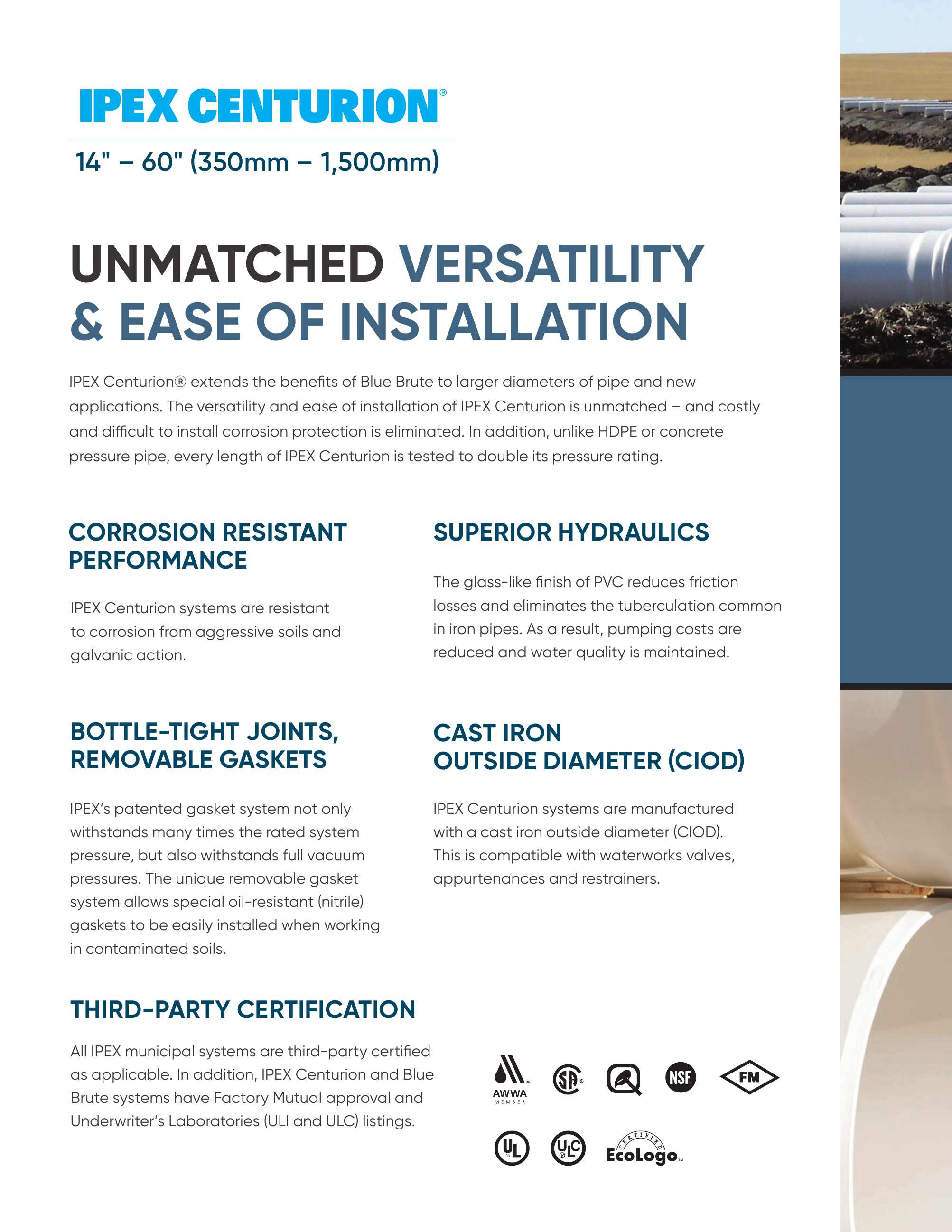 IPEX USA LLC, Catalogs, Centurion PVC Pressure Piping Systems Water ...