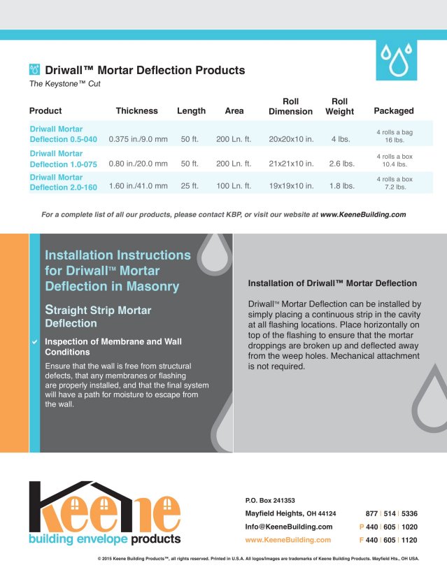 Keene Building Products, Catalogs, Driwall Mortar Deflection Products ...