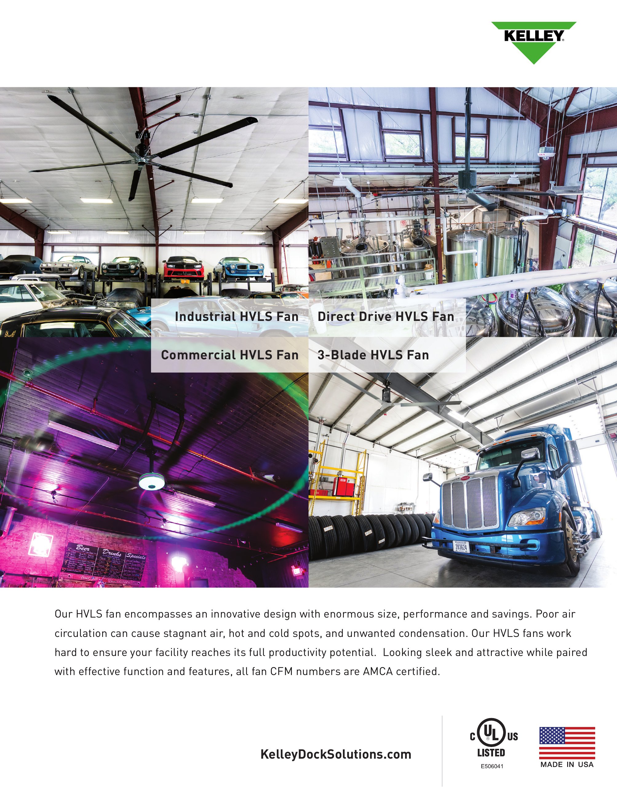 Kelley, Catalogs, Kelley HVLS Fan Line-up Brochure | ARCAT