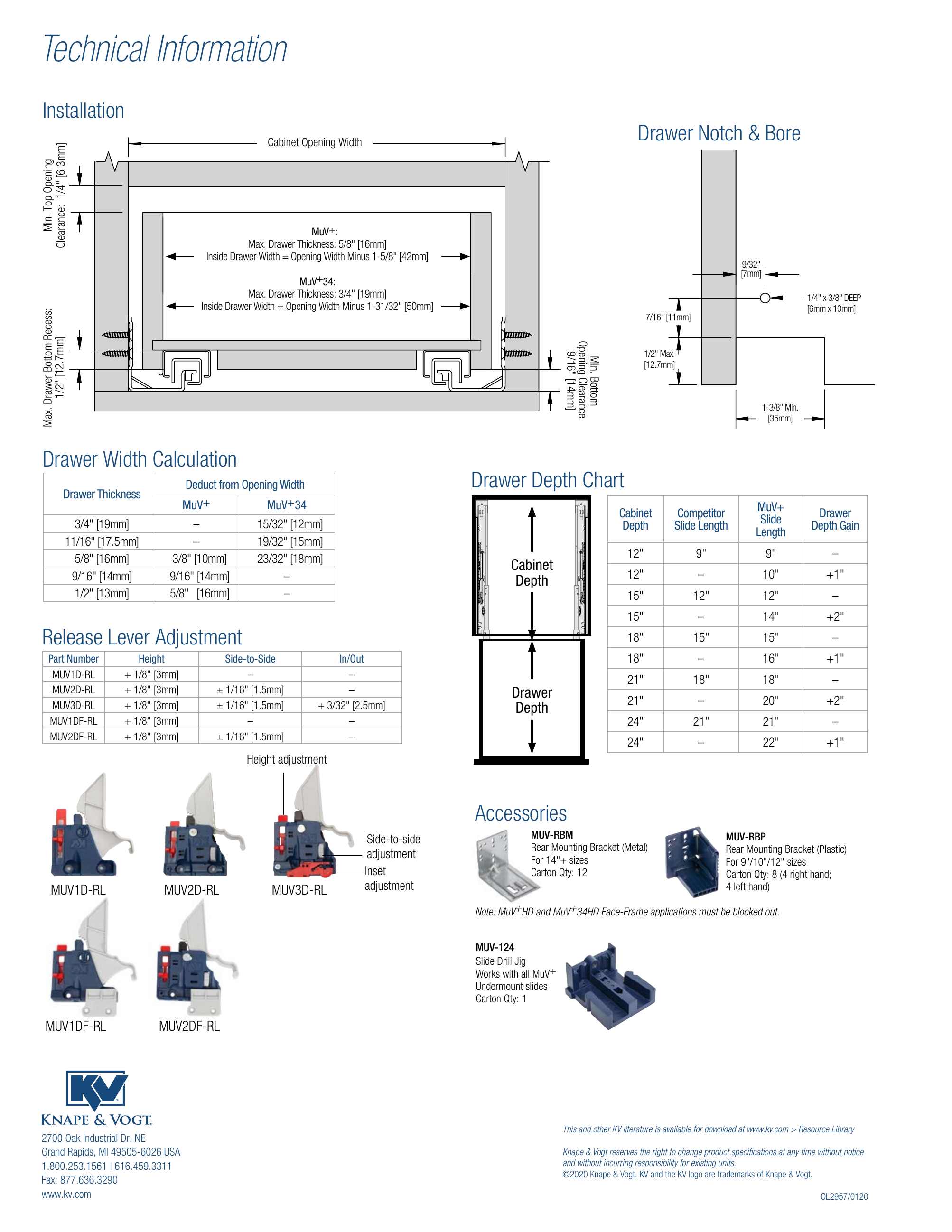 Knape & Vogt Mfg. Co., Catalogs, MuV MuV 34 Soft Closing Undermount ...