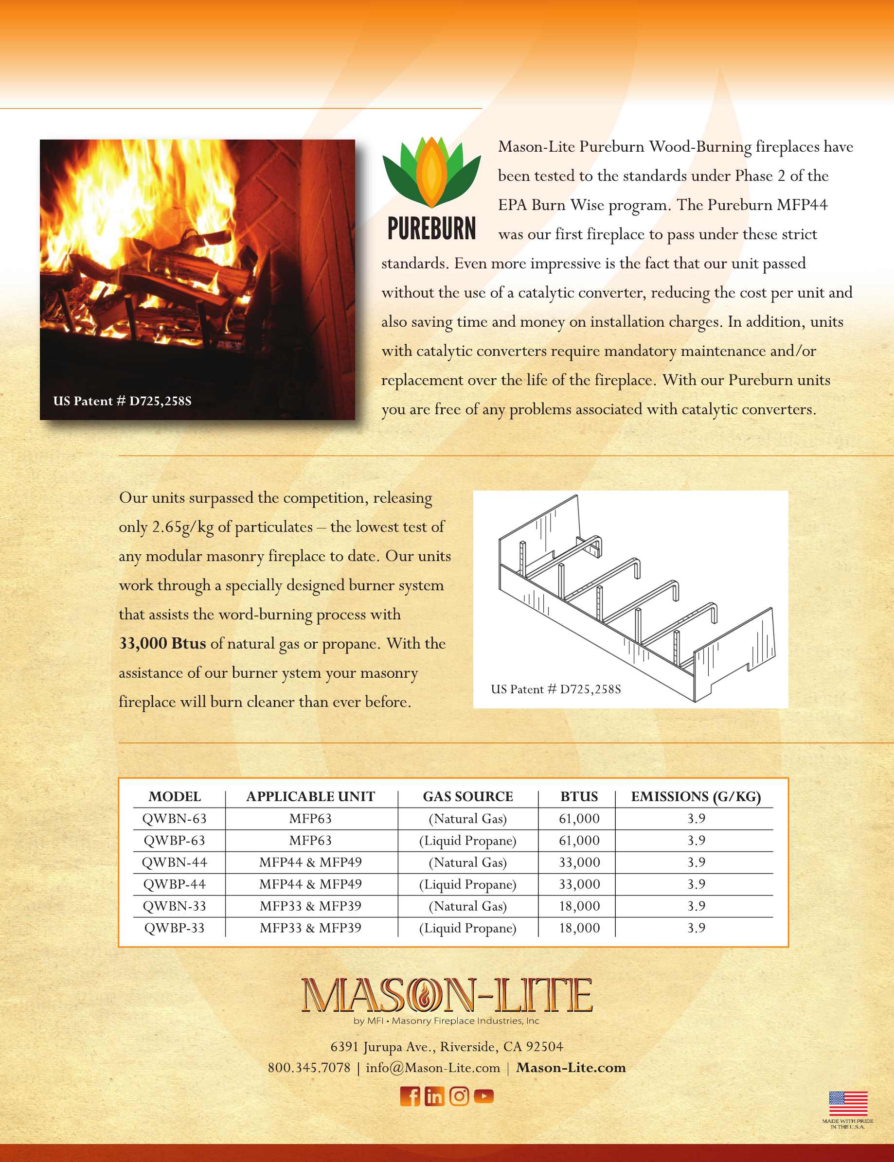 Masonry Fireplace Industries, Inc., Catalogs, Mason-Lite PureBurn Brochure | ARCAT