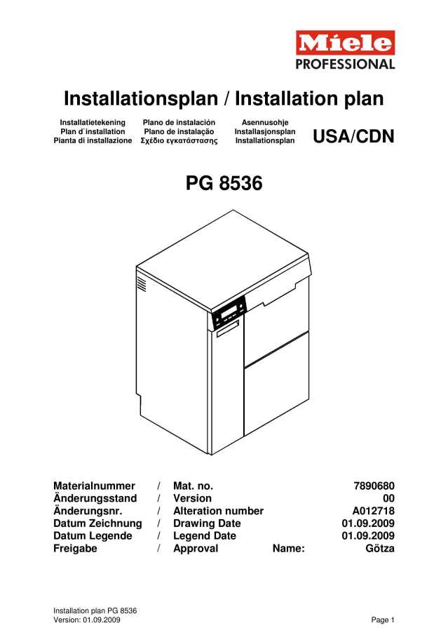 Miele Professional, Catalogs, PG 8536 Installation Plan | ARCAT