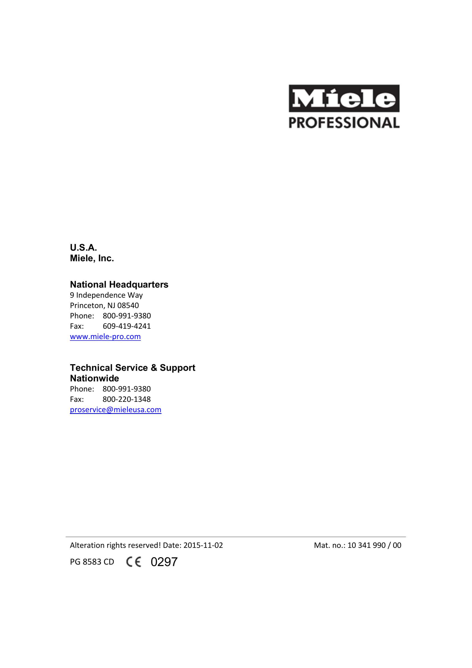 Miele Professional, Catalogs, PG 8593 CD Installation Plan | ARCAT