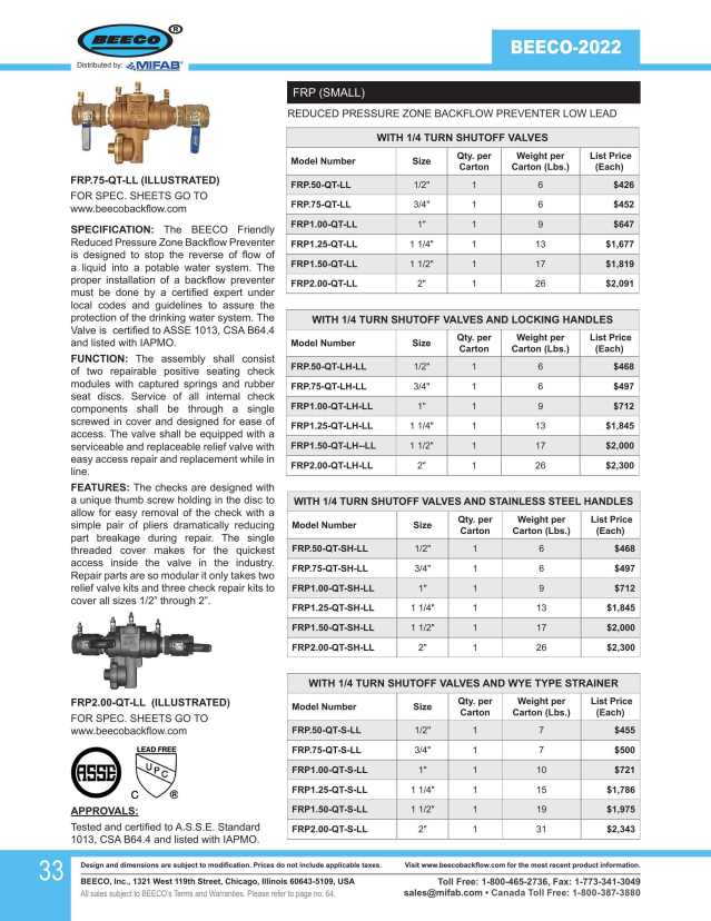 MIFAB, Inc., Catalogs, BEECO Backflow Catalog 2022 | ARCAT