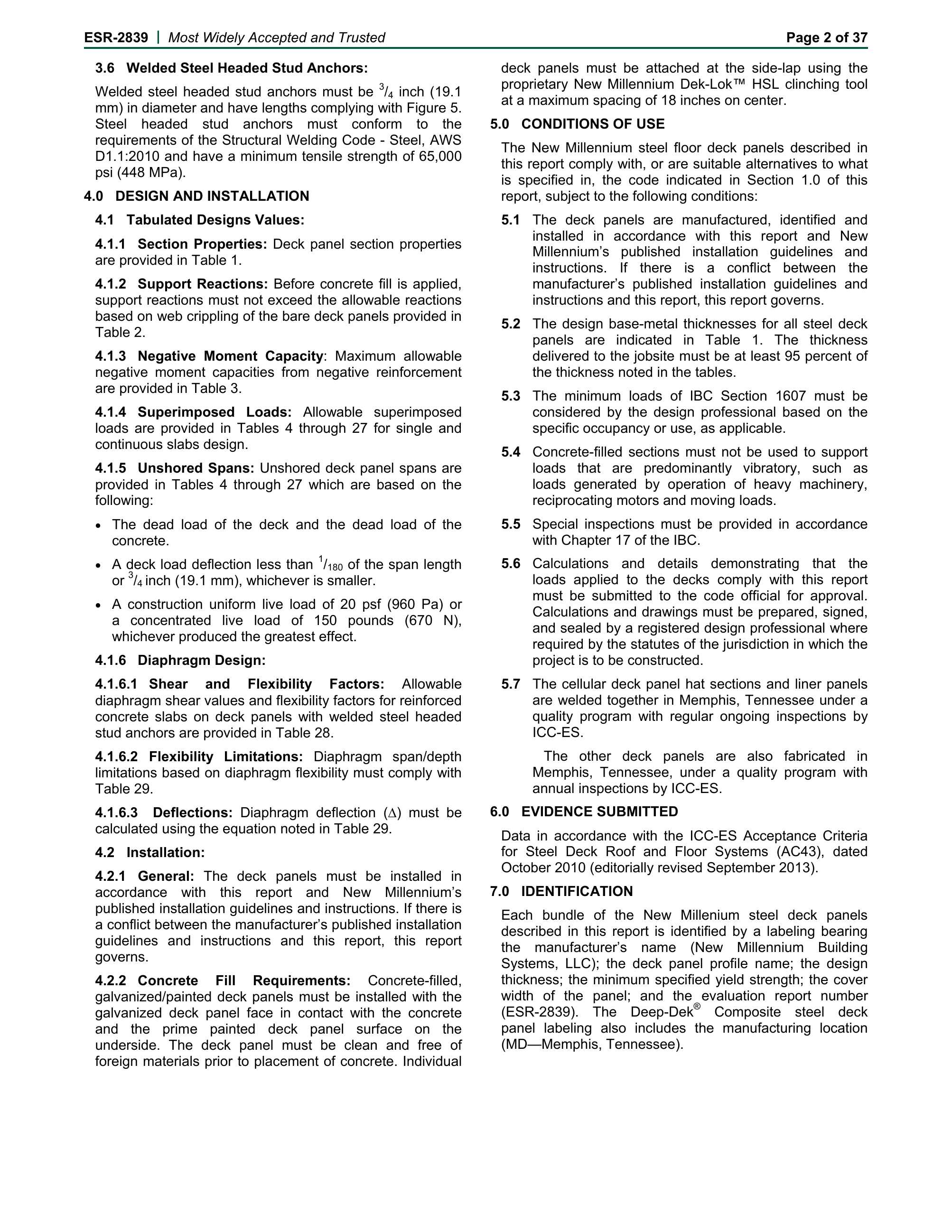 New Millennium Building Systems, Catalogs, ICC-ES Report ESR-2839 | ARCAT