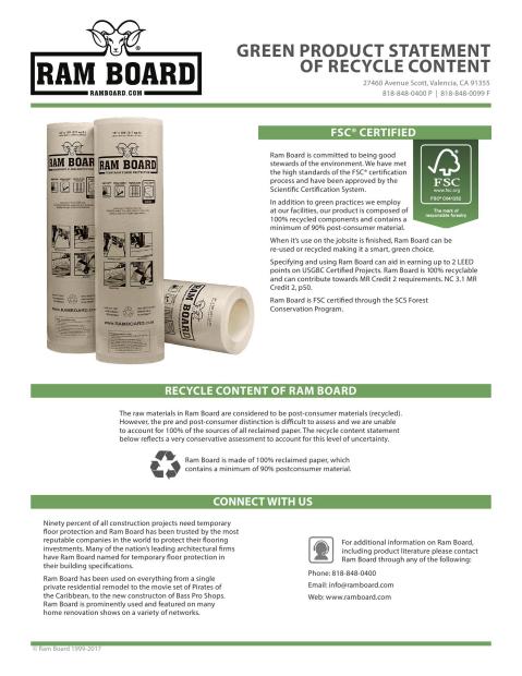 Ram Board/Surface Shields, Catalogs, Green Product Statement of ...