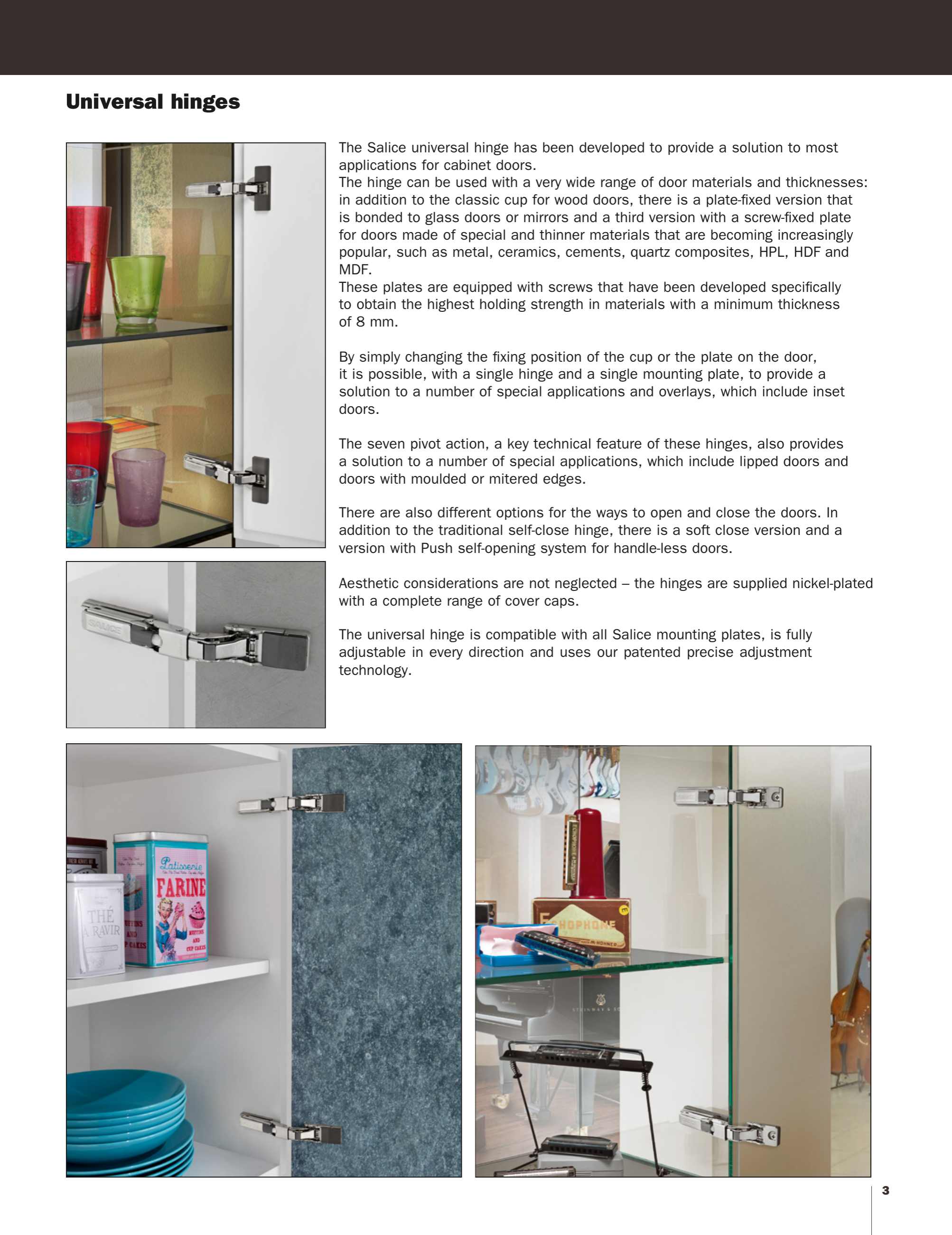 Salice America Inc., Catalogs, Universal Hinges | ARCAT