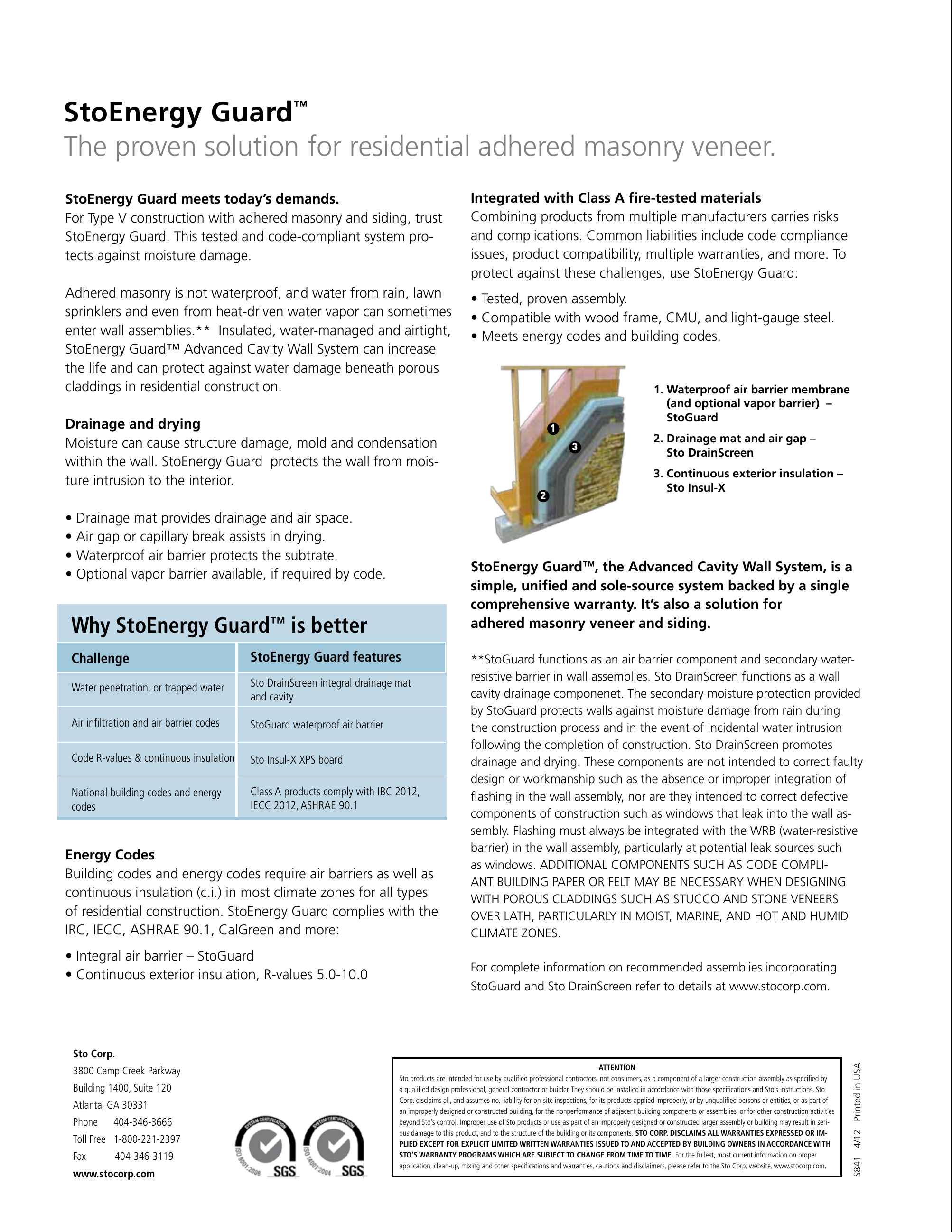STO Corp., Catalogs, StoEnergy Guard for Adhered Masonry Veneer | ARCAT