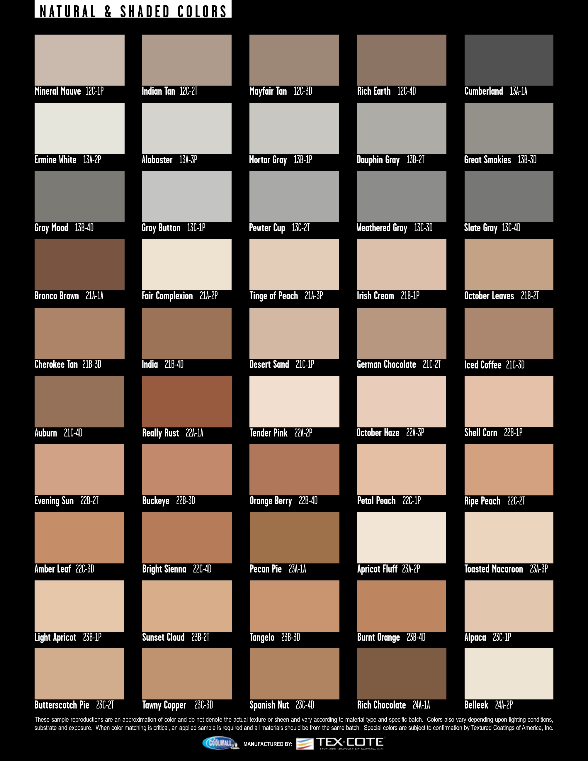 Tex-Cote LLC, Catalogs, COOLWALL Colors | ARCAT