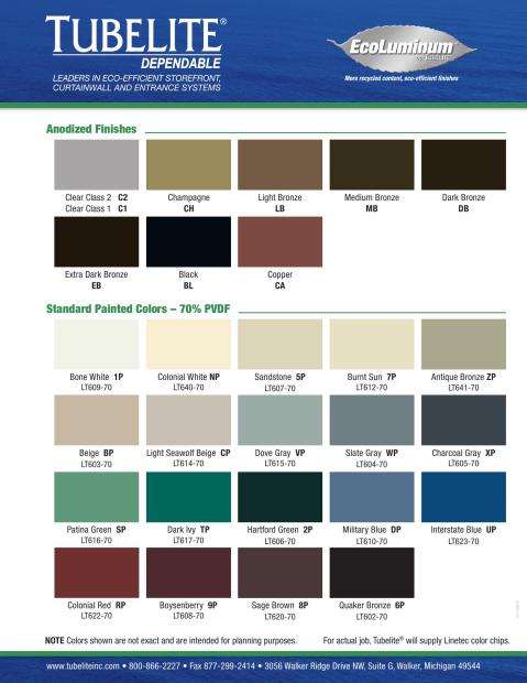 Tubelite Inc., Catalogs, Color Guide | ARCAT