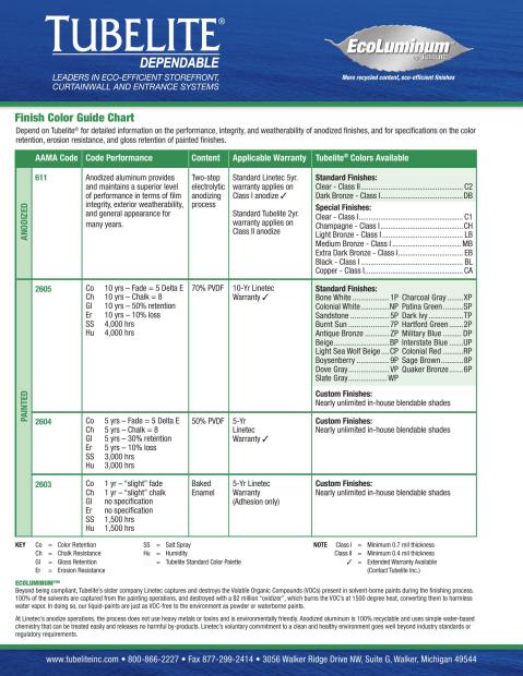 Tubelite Inc., Catalogs, Color Guide | ARCAT