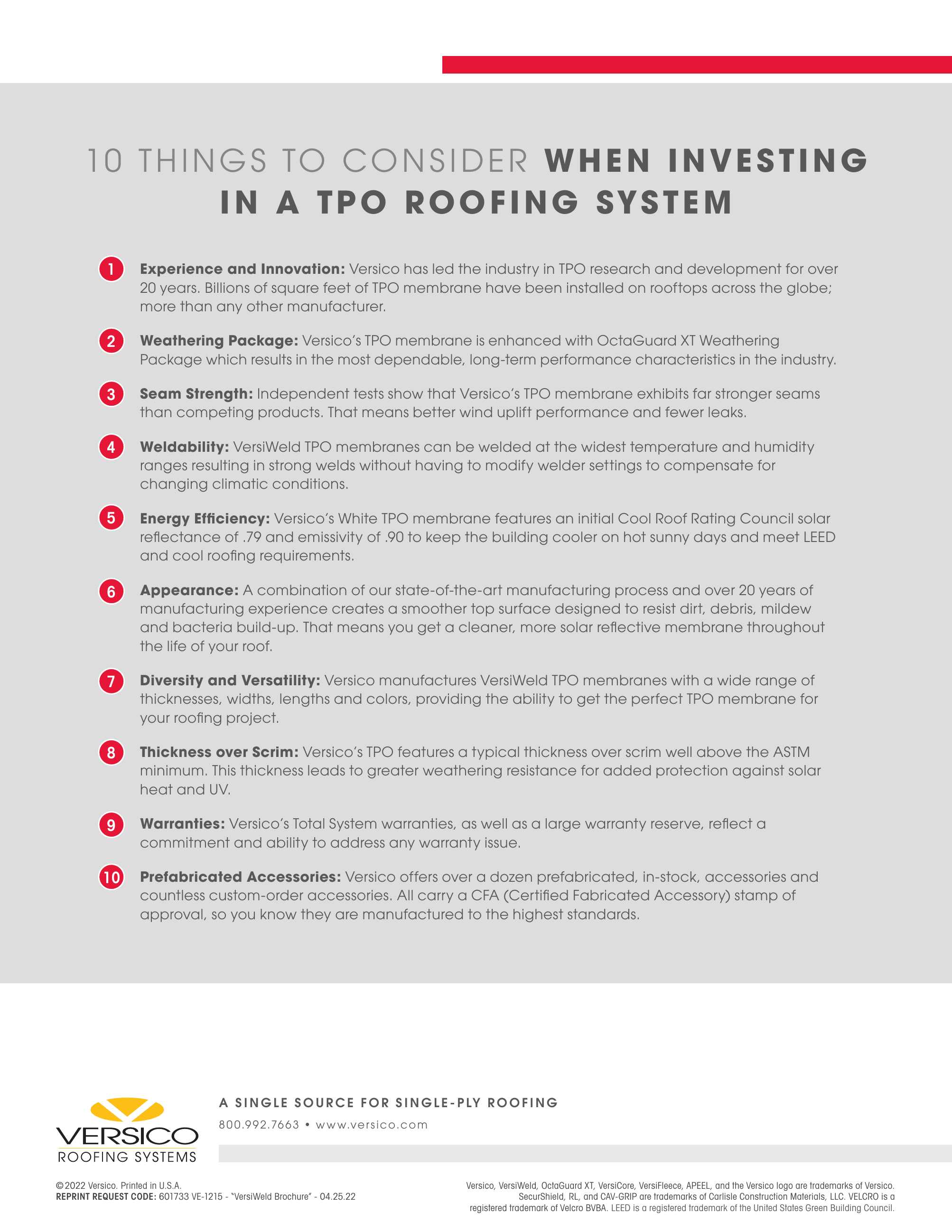 Versico Roofing Systems, Catalogs, VersiWeld TPO Brochure | ARCAT