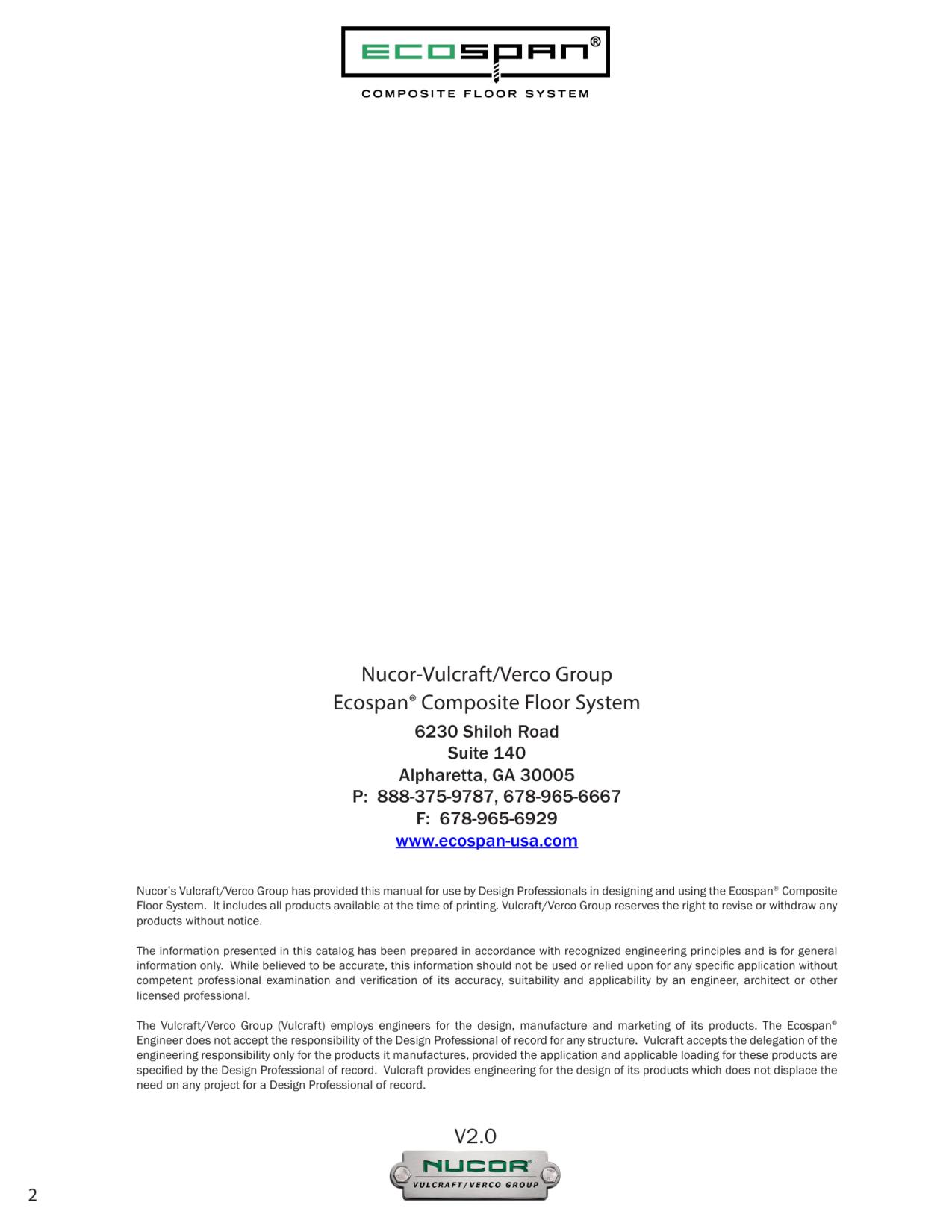 Vulcraft/Verco Group, Catalogs, Ecospan Design Manual | ARCAT