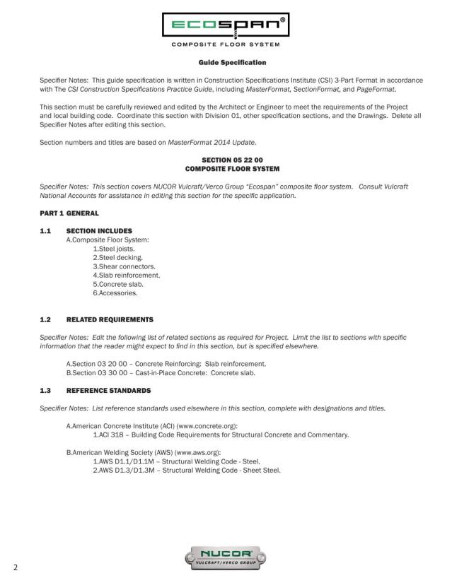 Vulcraft/Verco Group, Catalogs, Ecospan Specifications | ARCAT