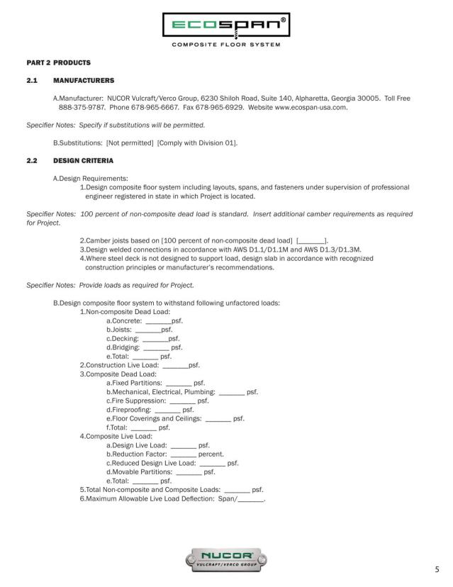 Vulcraft/Verco Group, Catalogs, Ecospan Specifications | ARCAT